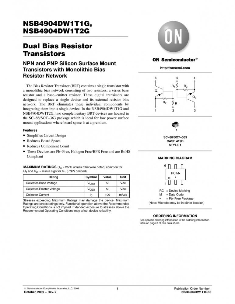 NSB4904DW1T1G datasheet page 1