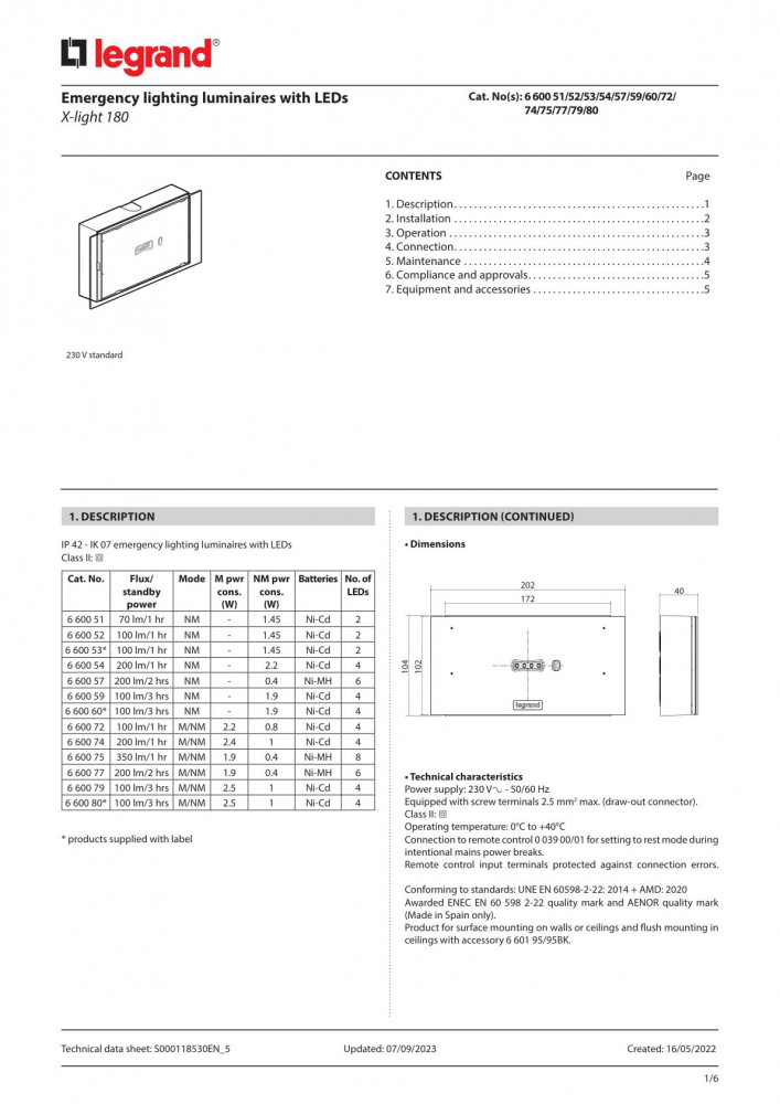 Legrand 660051 product documentation page 1