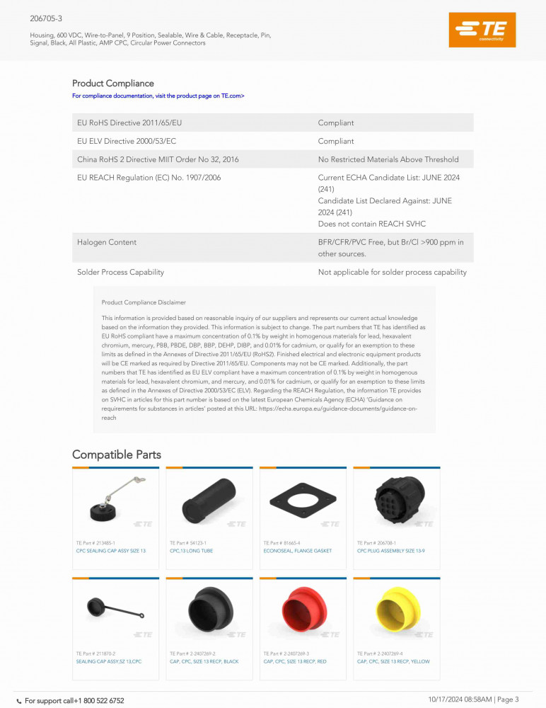 TE Connectivity 206705-3 technical document page 3