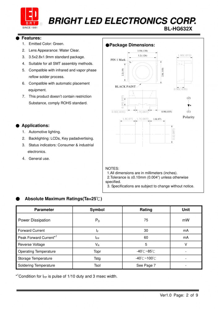 BL-HG632X datasheet page 1