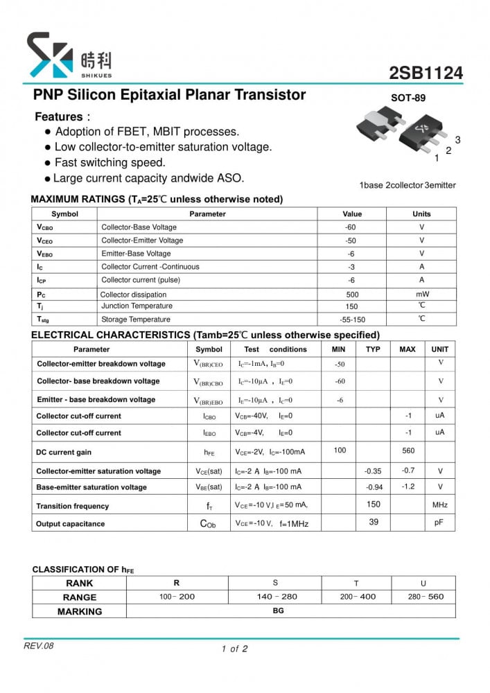 2SB1124T datasheet page 1