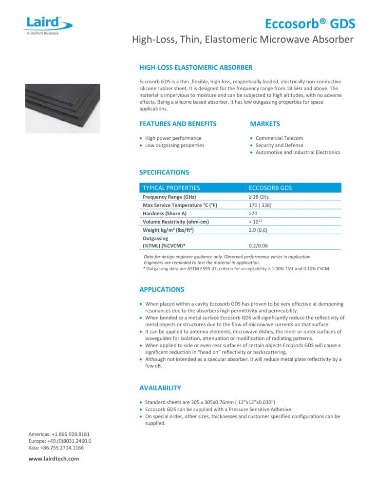 Laird Eccosorb GDS technical document page 1