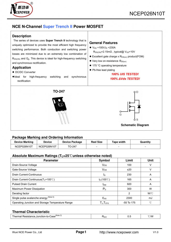 NCEP026N10T datasheet page 1