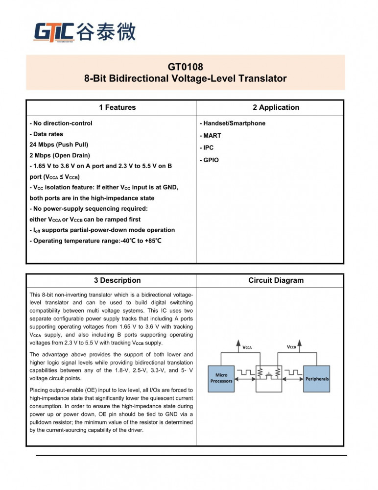 GT0108TG datasheet page 1