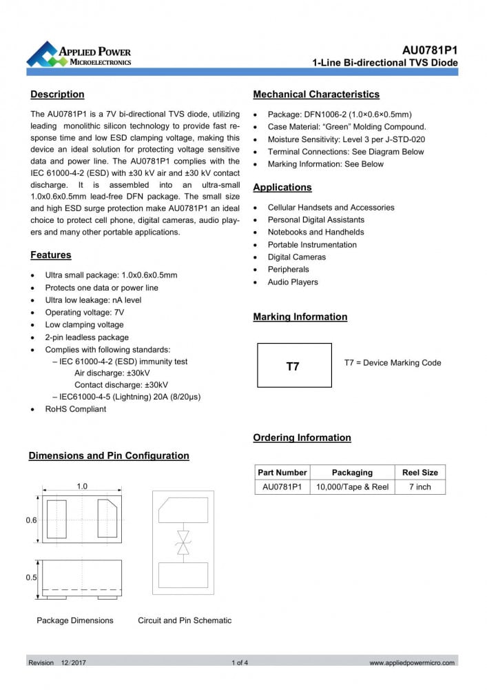 AU0781P1 technical document page 1