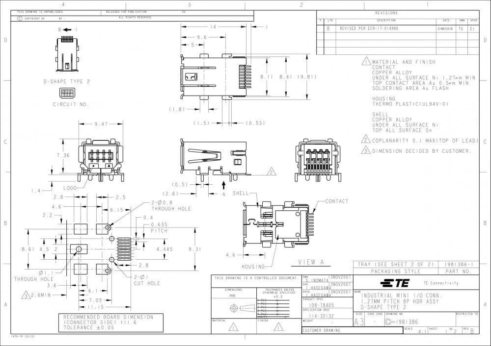 TE Connectivity 1981386-1 technical drawing page 1
