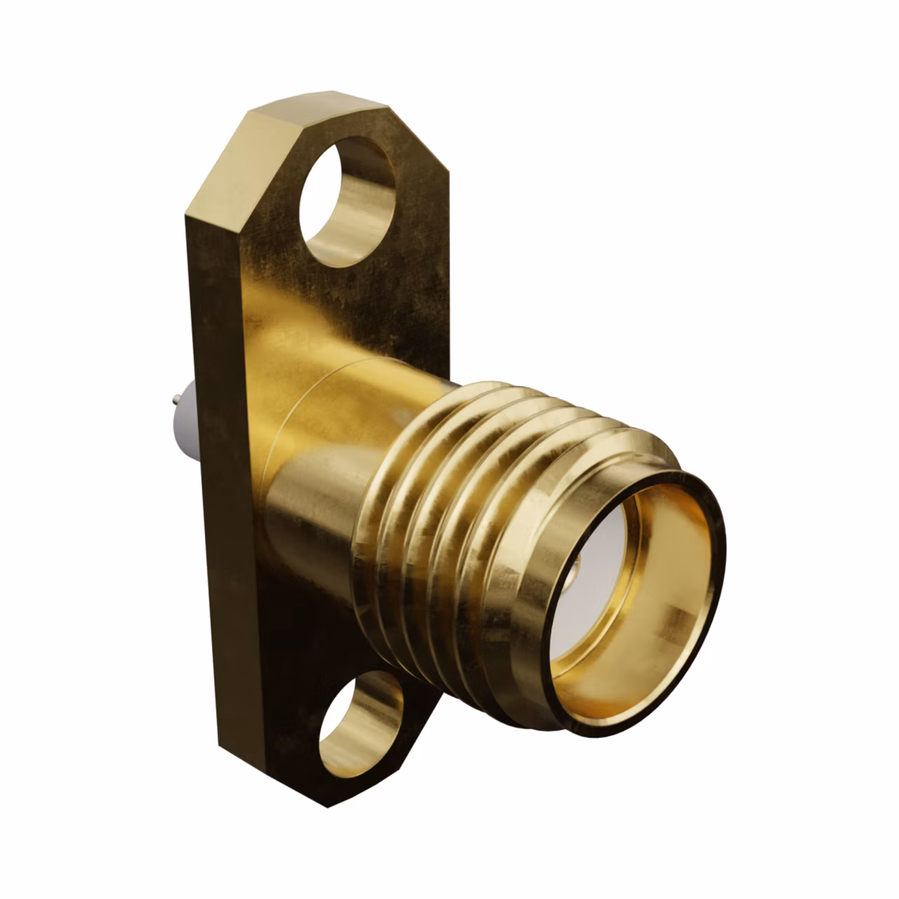 SMA Jack, Straight, 2-Hole Flange Mount, Candlestick Contact, 4.56mm Length, Brass Body, Gold (Au) Plated, One Piece Per Bag, 50 Ohms for sale