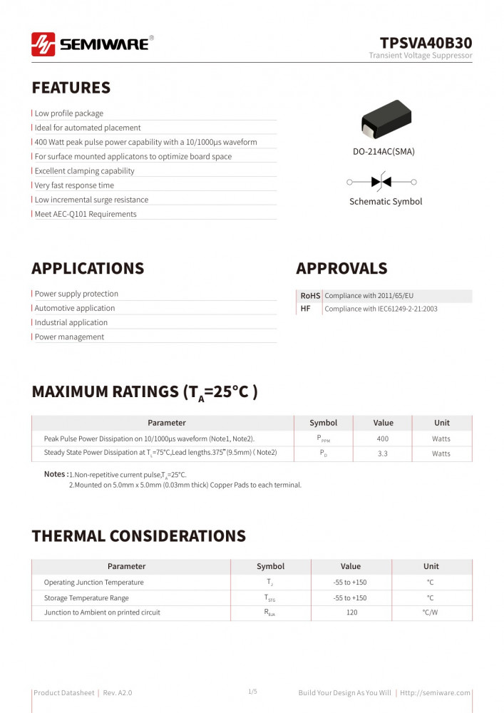 TPSVA40B30 datasheet page 1