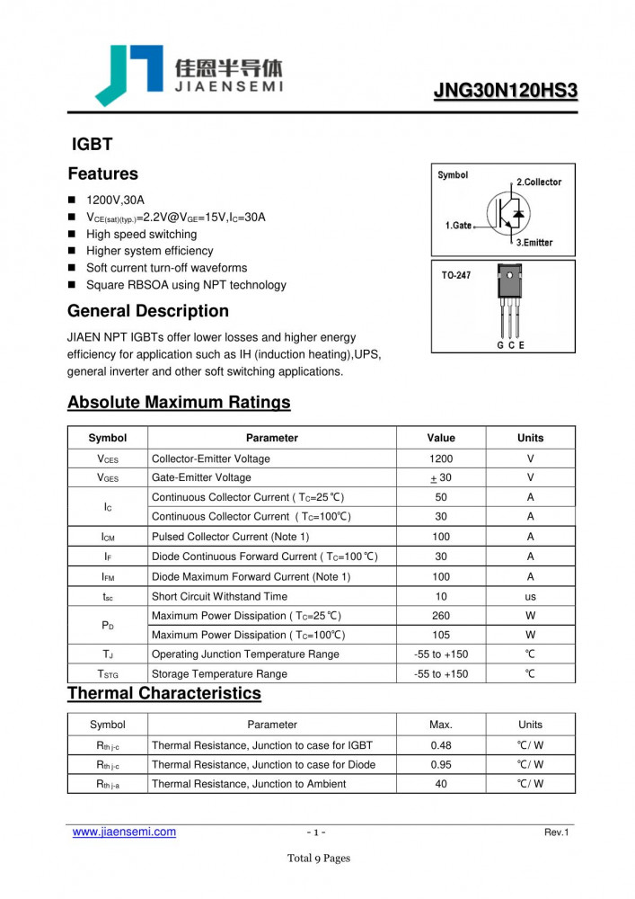 JNG30N120HS3 datasheet page 1