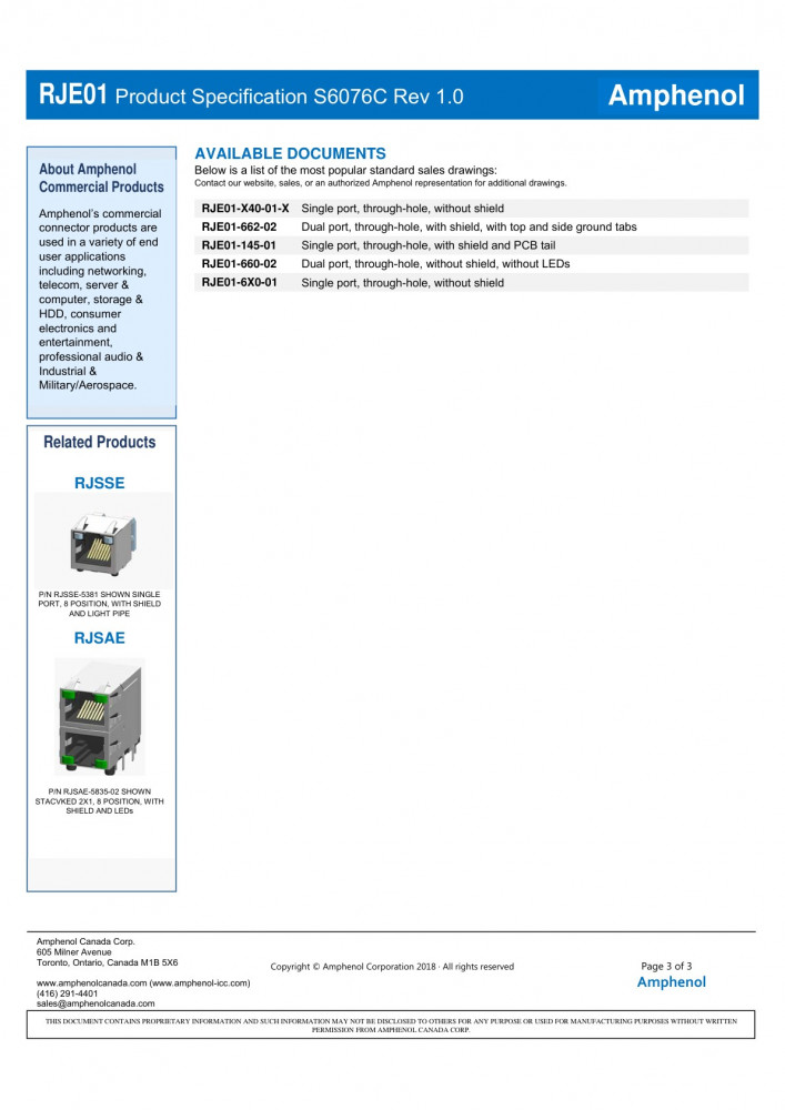 Amphenol RJE01 product specification page 3