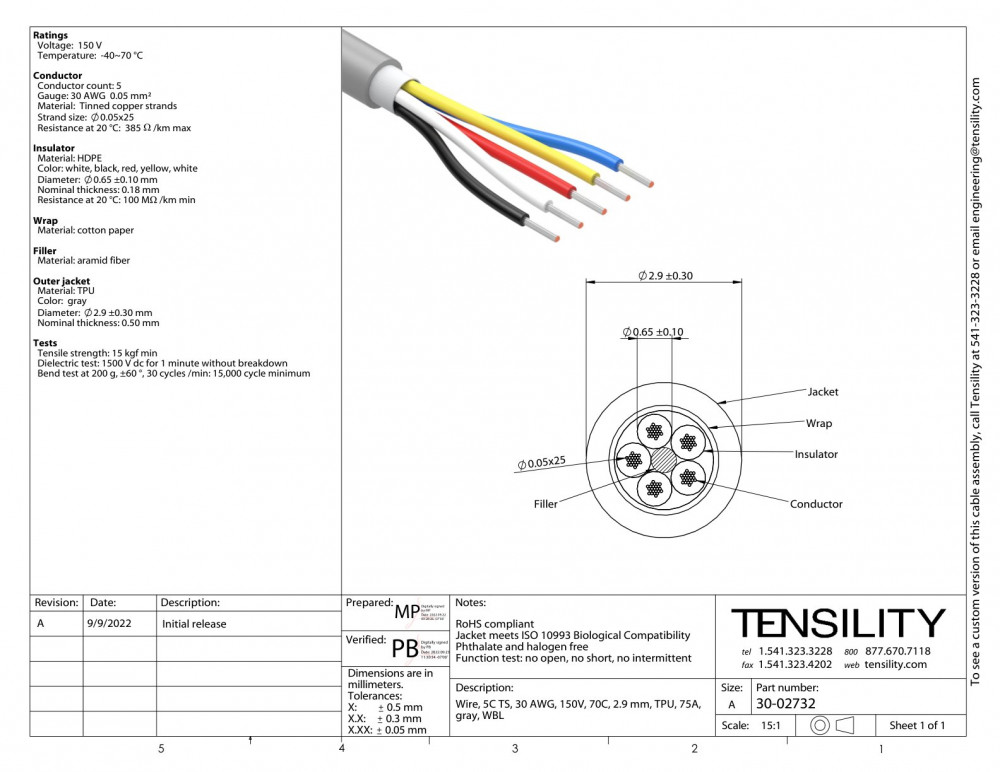 Technical drawing preview for Tensility International cable part 30-02732