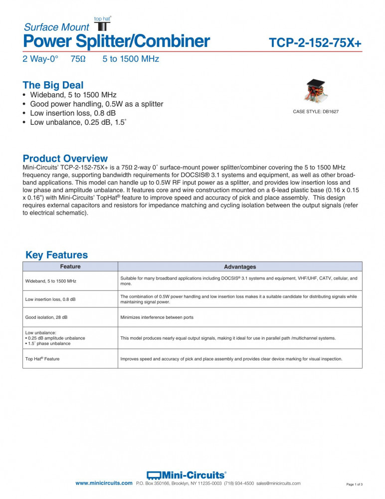 TCP-2-152-75X+ datasheet page 1