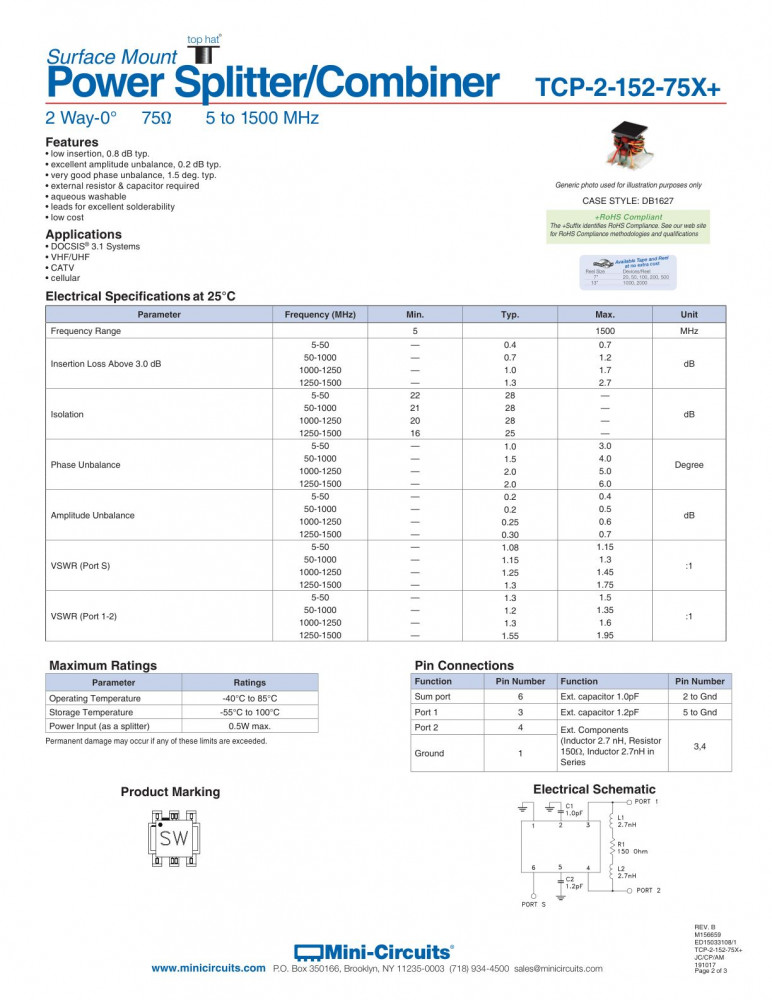 TCP-2-152-75X+ datasheet page 2