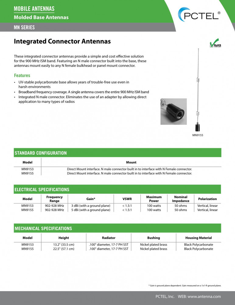 MN9153 and MN9155 integrated connector antenna product document page
