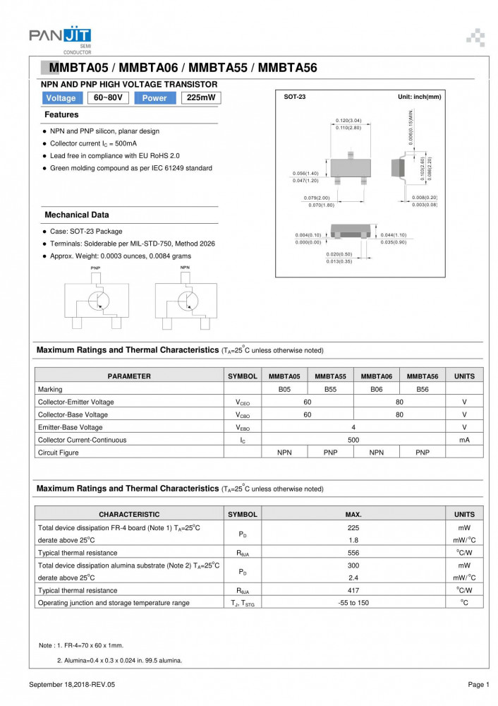 PANJIT MMBTA55 datasheet page 1