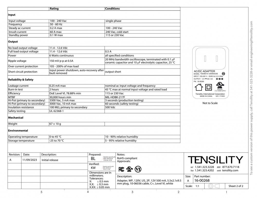 Tensility 16-00268 product drawing, page 2