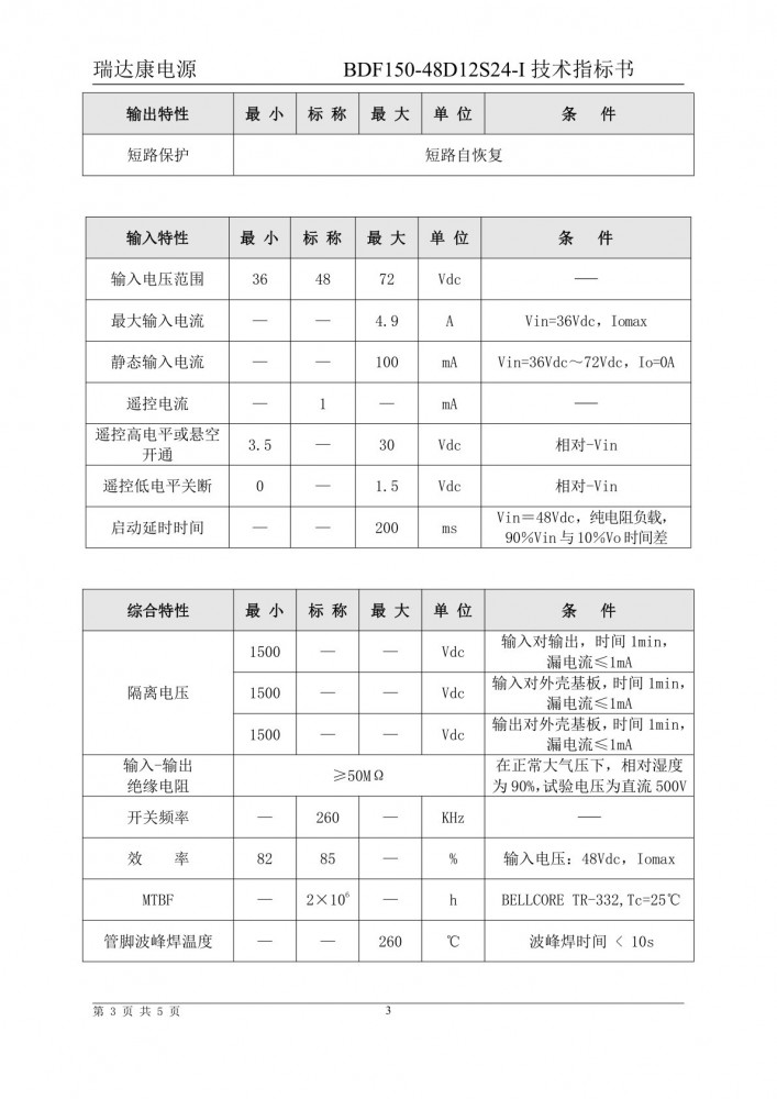 BDF150-48D12S24-I technical document page 3