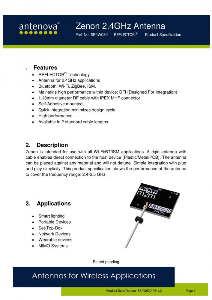 Antenova SR4W030-100 document page 1