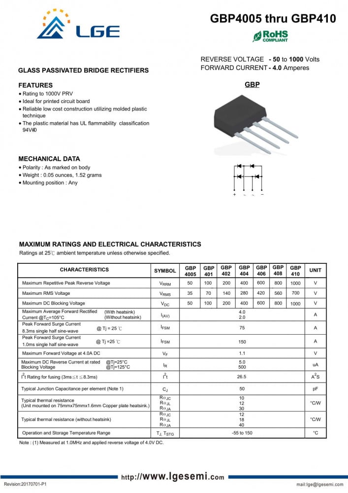 LGE GBP410 datasheet page 1