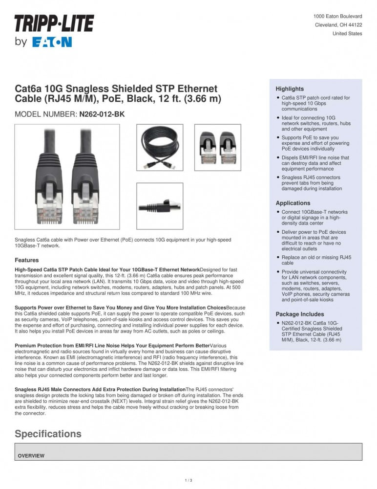 N262-012-BK technical document page 1
