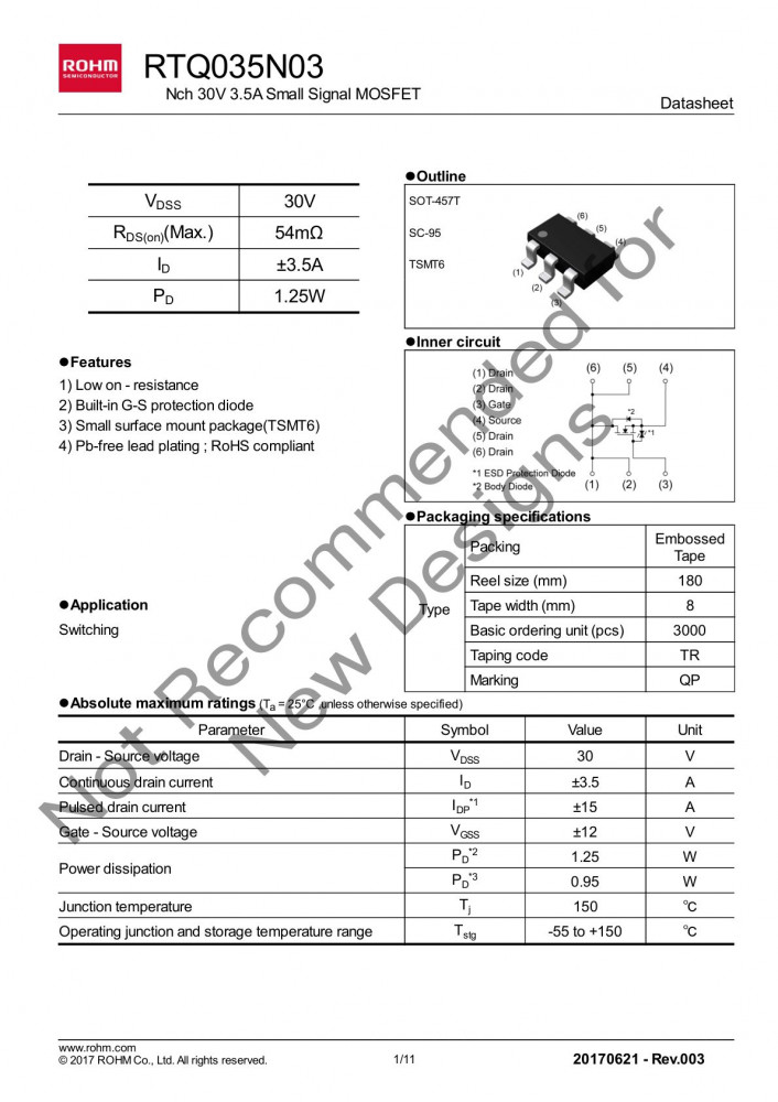 RTQ035N03TR datasheet page 1