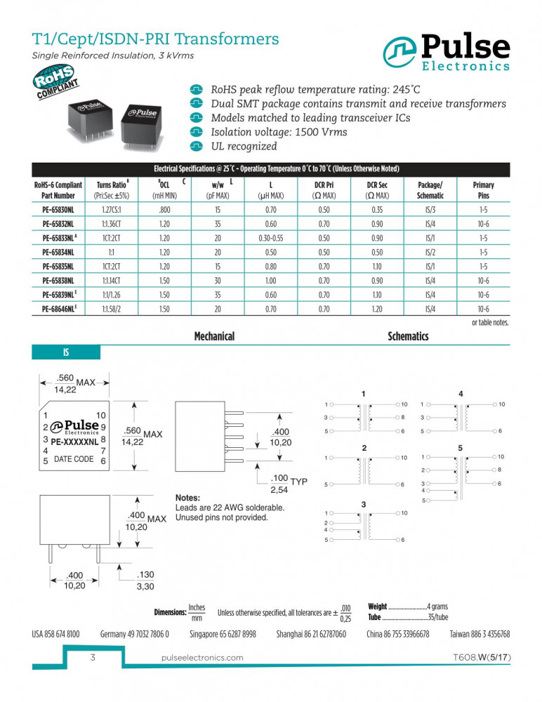 PULSE telecom transformer datasheet page 3