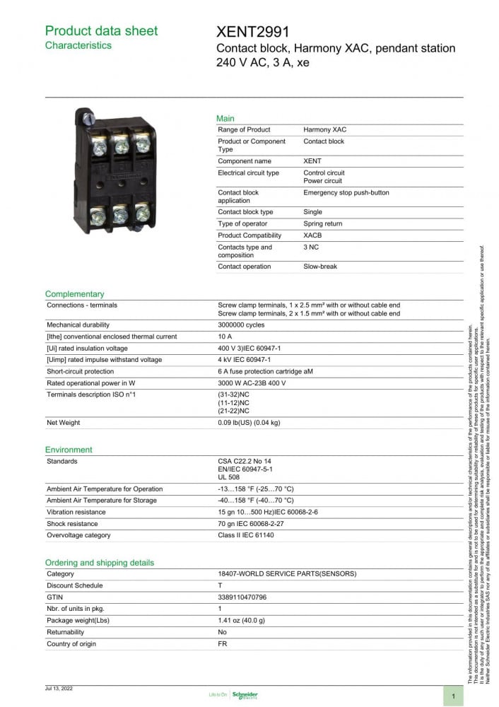 XENT2991 technical document page 1