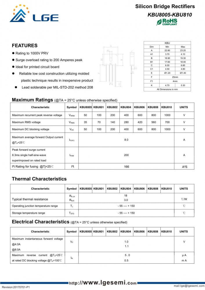 LGE KBU810 datasheet page 1