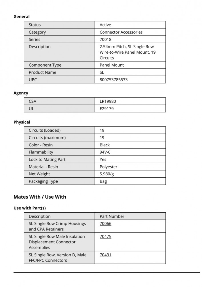 Technical document page 2 for Molex 50650219