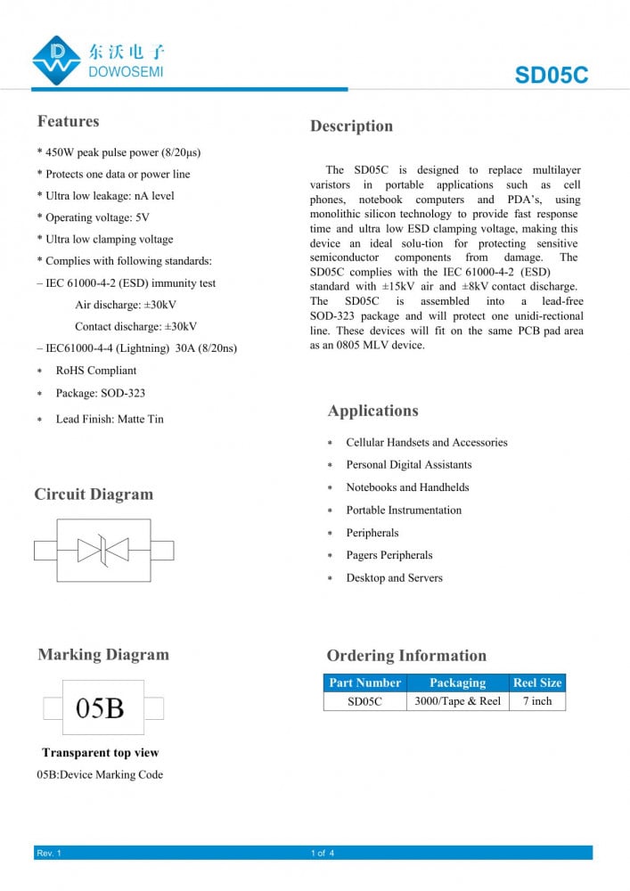 SD05C datasheet page 1