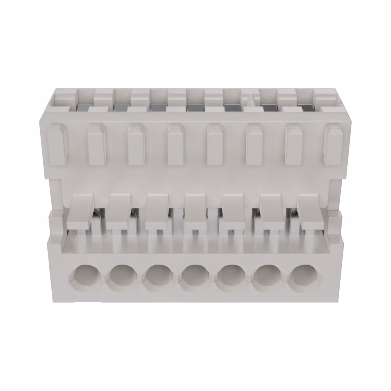 Appli-Mate RAST 2.5 IDT Housing, 2.50mm Pitch, Female, 7 Circuits, Beaded Terminal, All Position Keys, Slotted Endwalls, Polarizing Rib Between Circuits 5 & 6 for sale