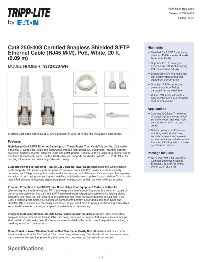 N272-020-WH technical document page 1