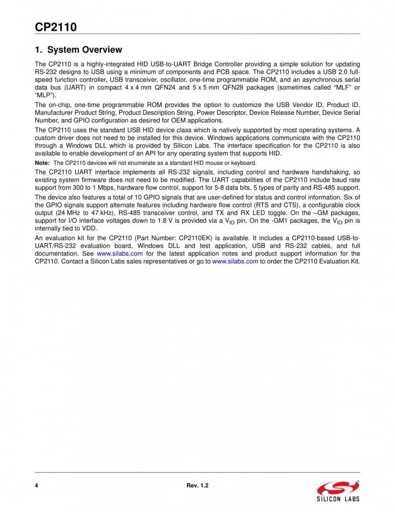 CP2110 datasheet page 4