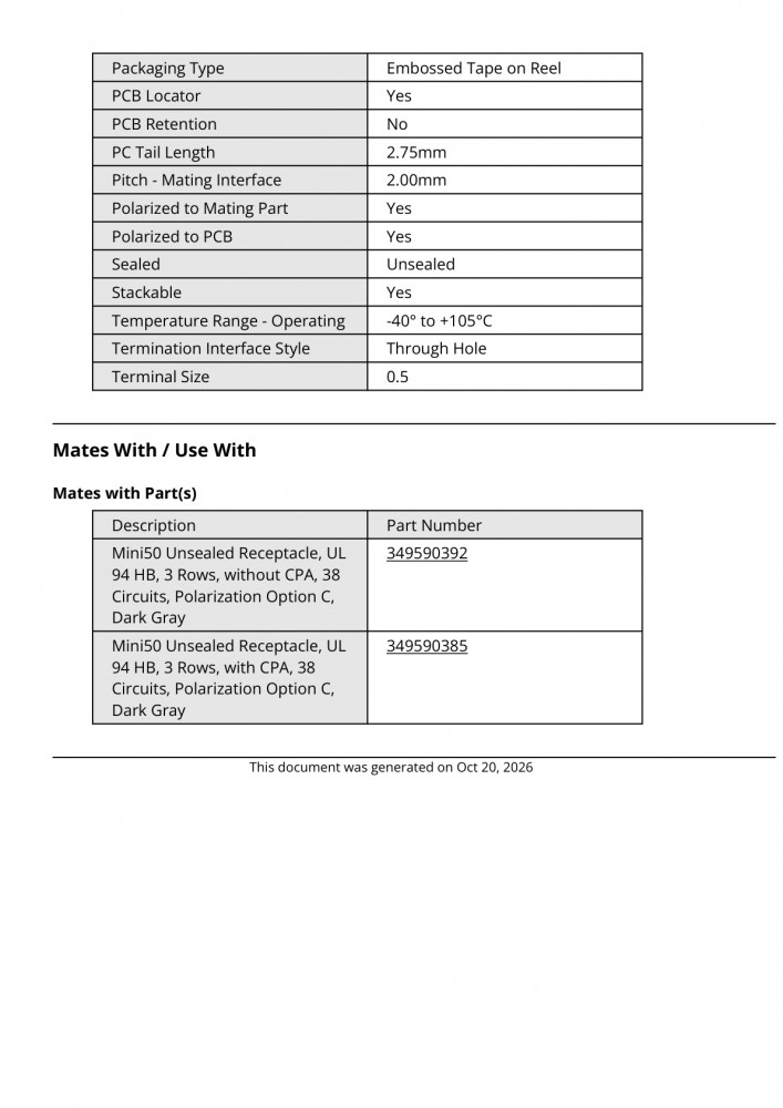 Technical document page 3 for MOLEX 349618388
