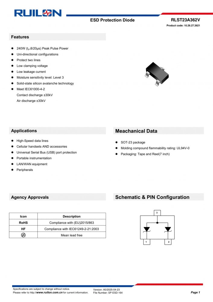 RLST23A362V datasheet page 1