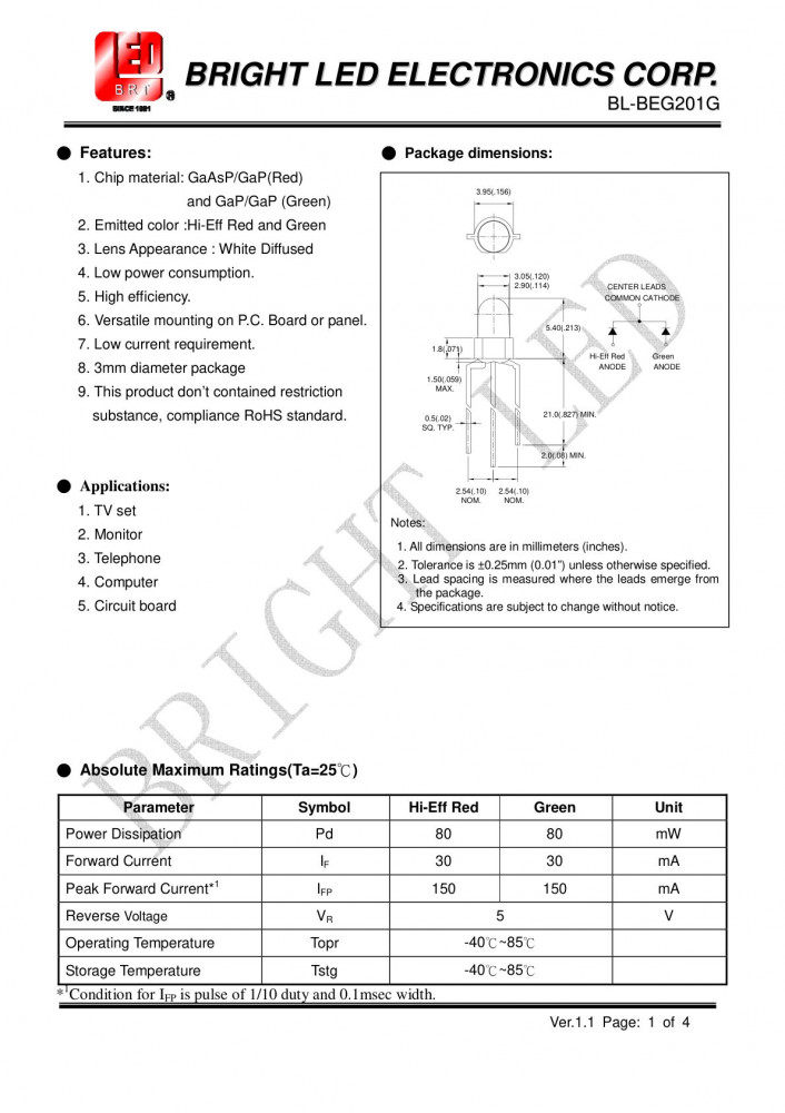 BL-BEG201G datasheet page 1