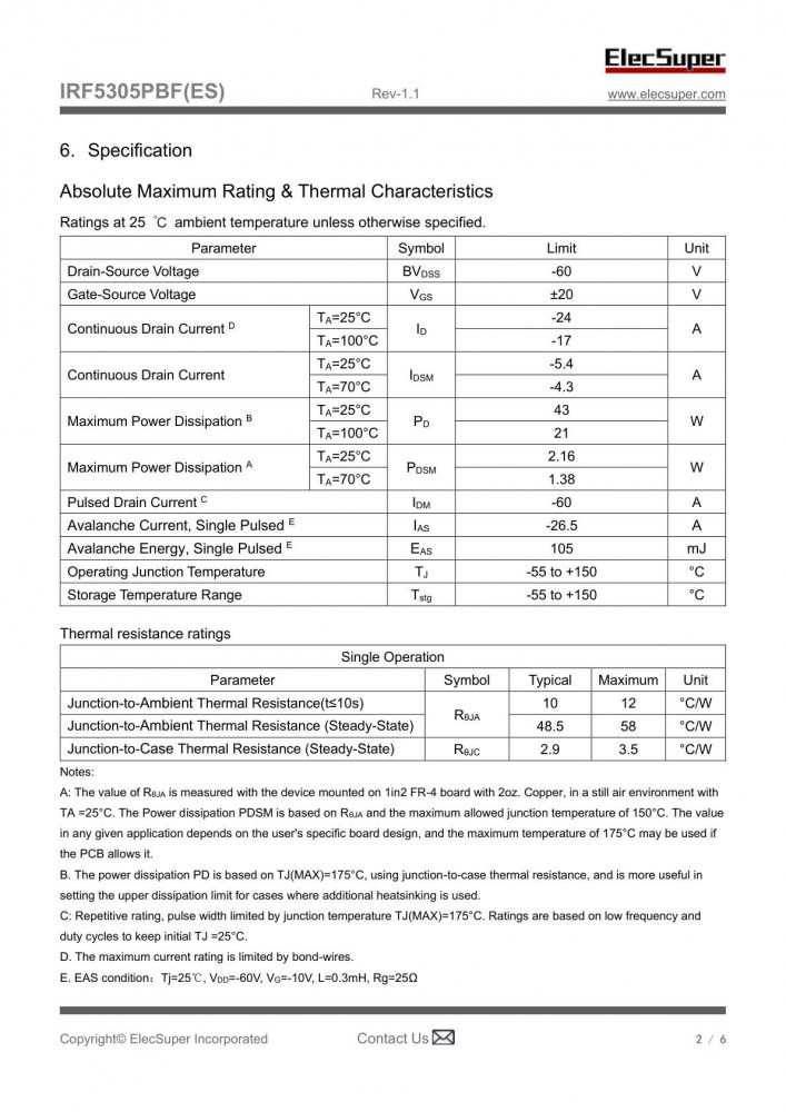 IRF5305PBF(ES) datasheet page 2