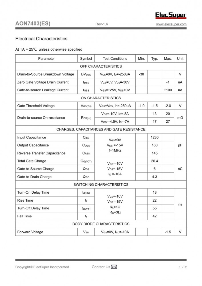 AON7403(ES) datasheet page 3