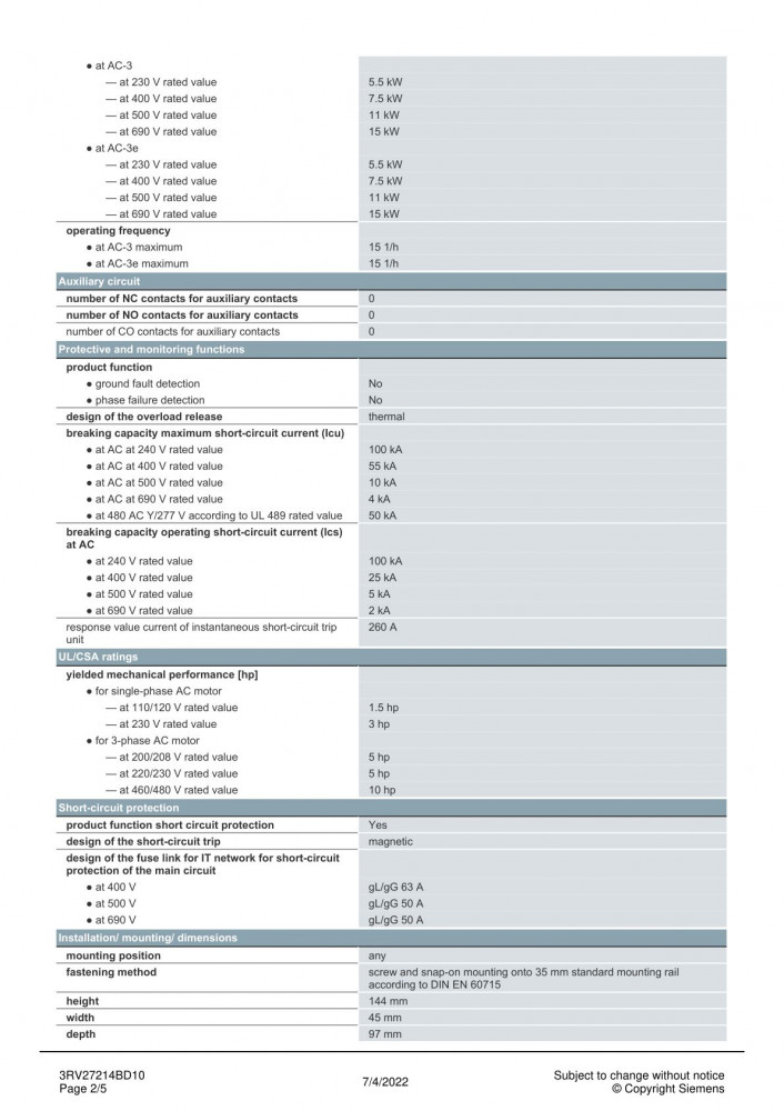 3RV27214BD10 datasheet page 2