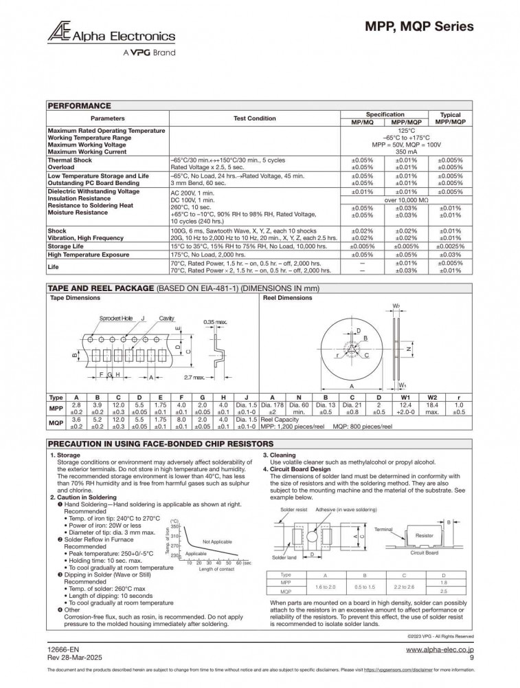 MPP MQP Z-Foil resistor technical document, page 2