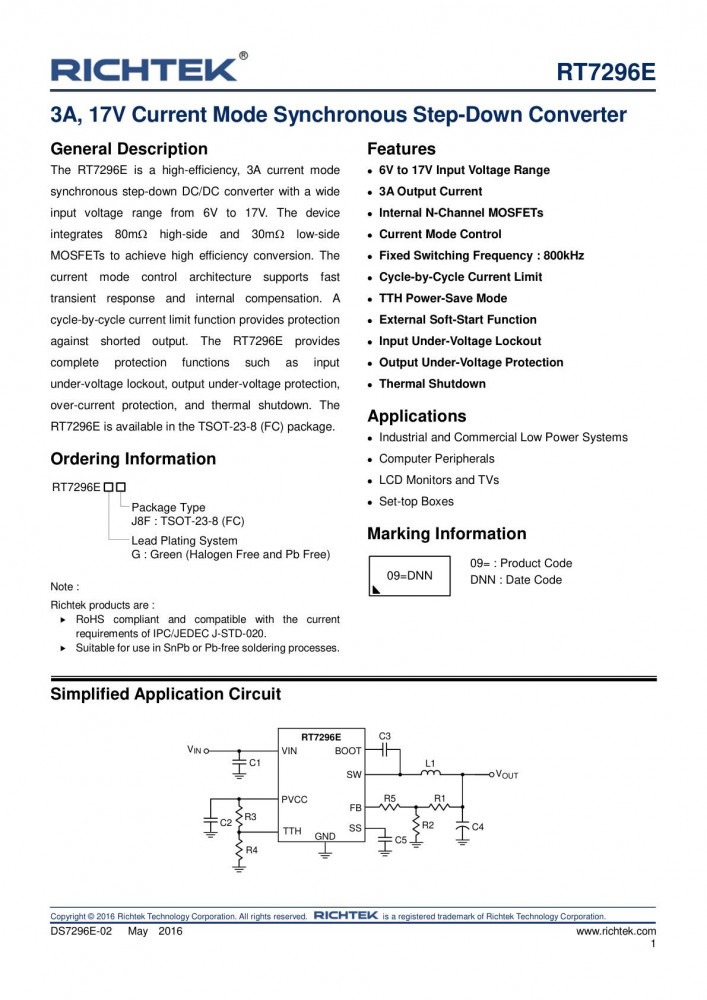 RT7296E datasheet page 1