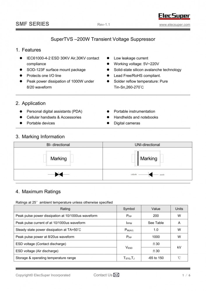 SMF6.5CA datasheet page 1