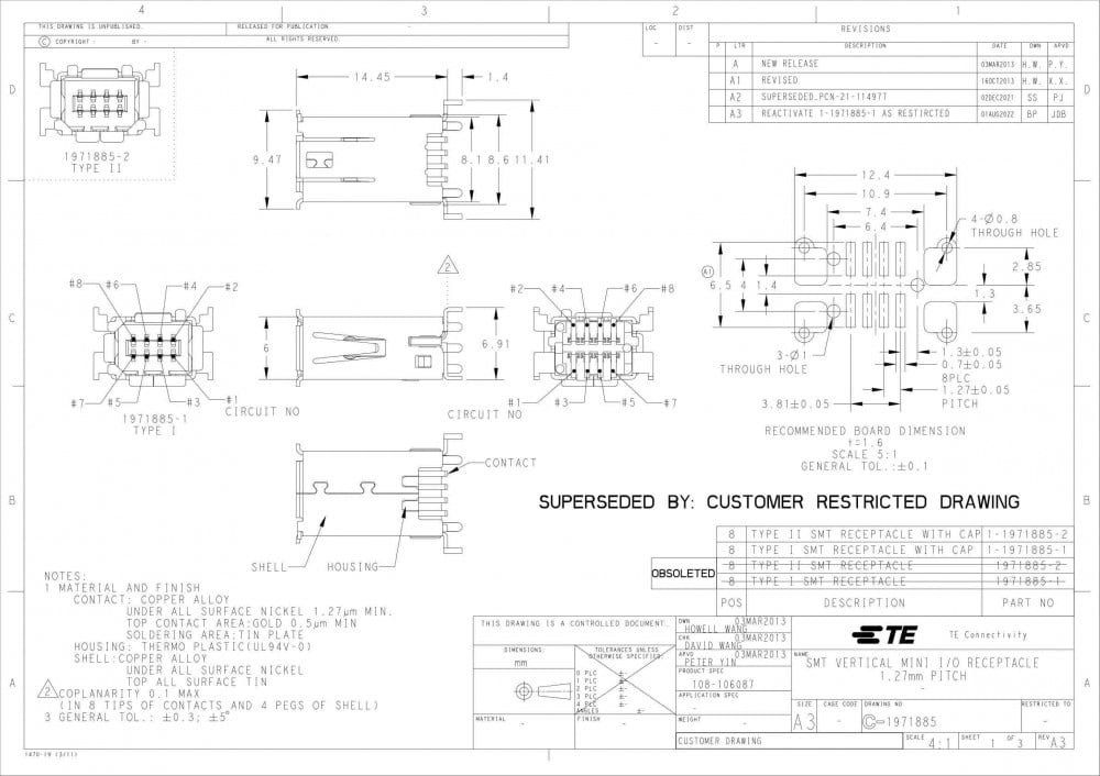 TE Connectivity 1971885-1 drawing page 1