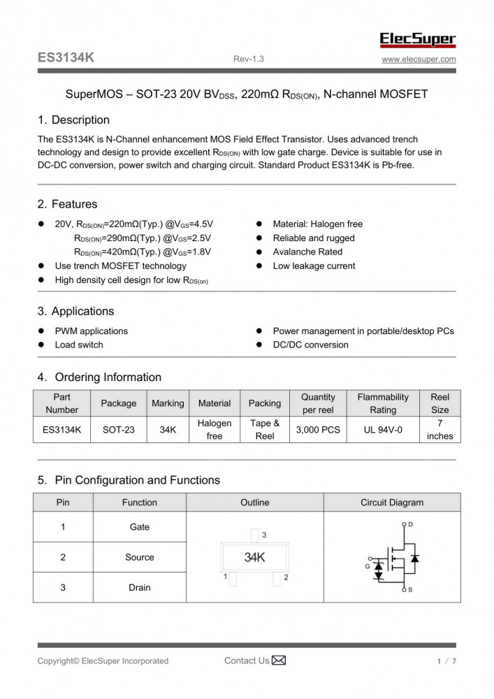 ES3134K datasheet page 1