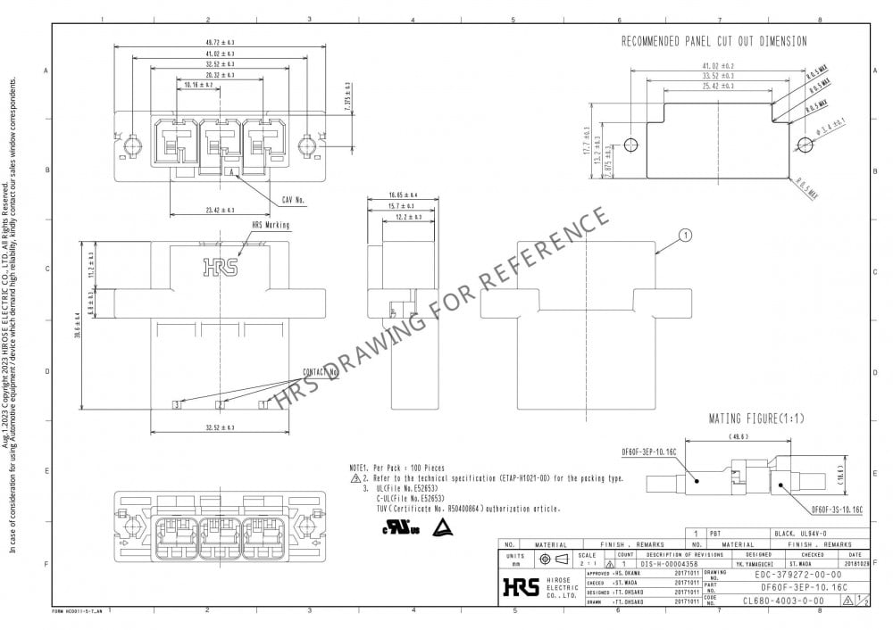 HRS DF60F-3EP-10.16C technical drawing page 1