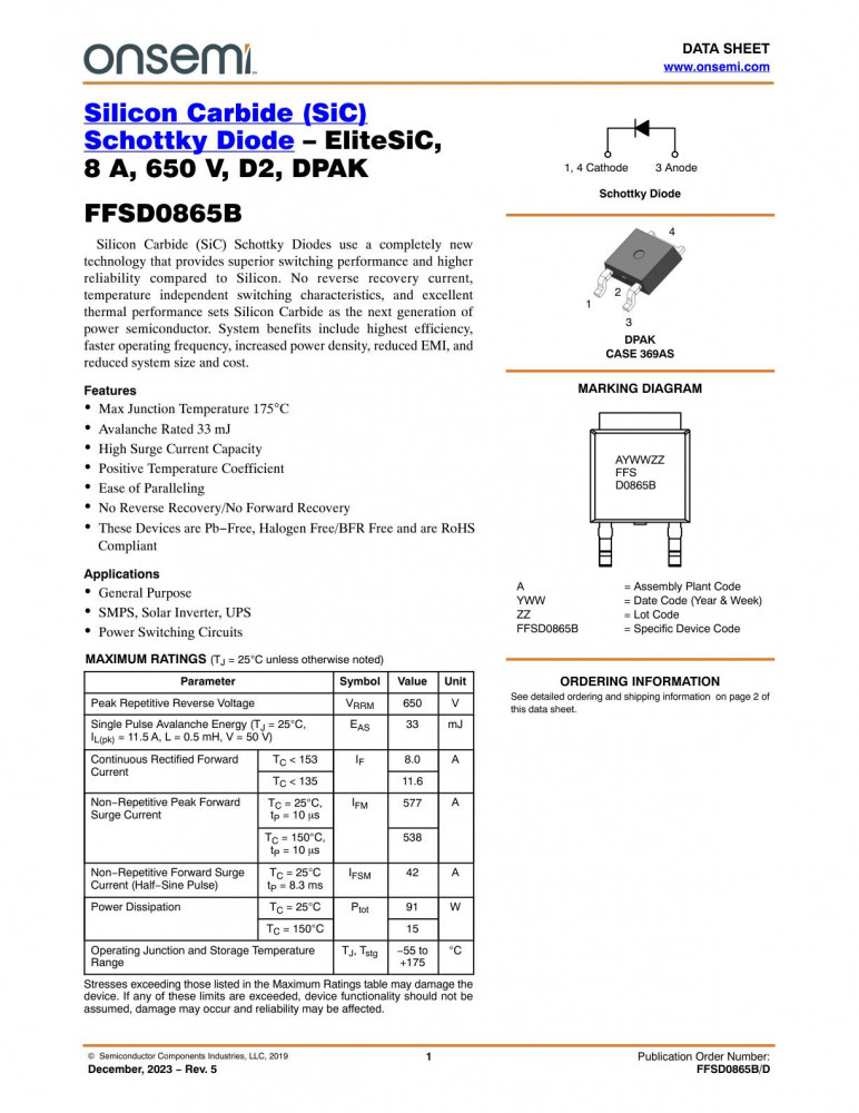 FFSD0865B datasheet page 1