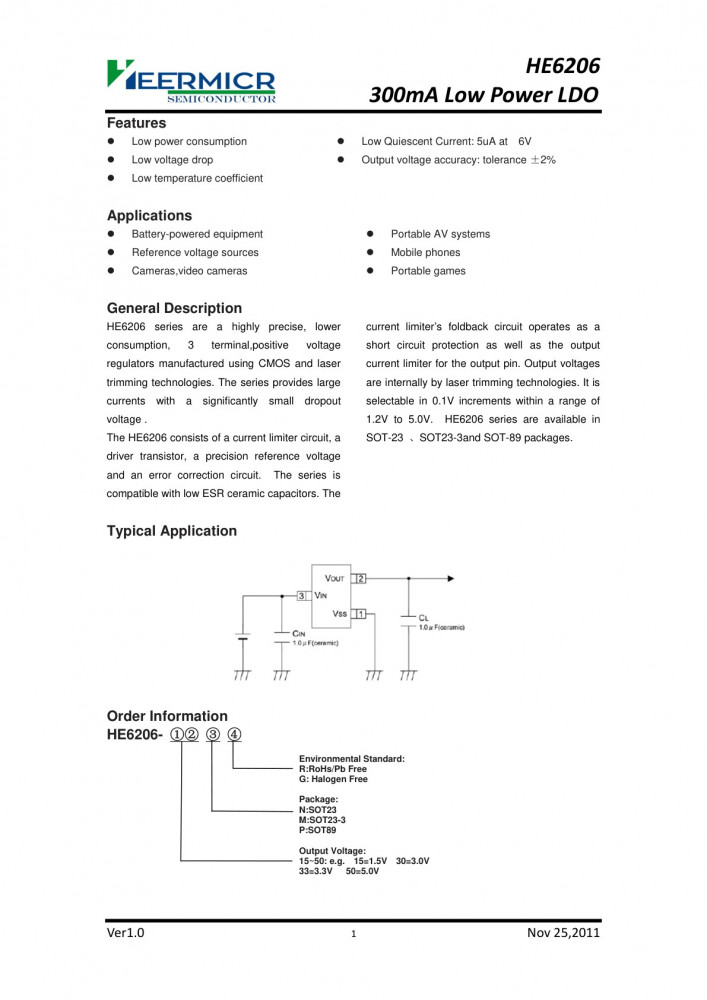 HE6206 datasheet page 1