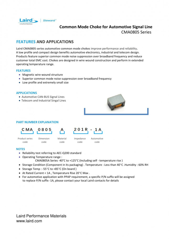 CMA0805 series datasheet page 1