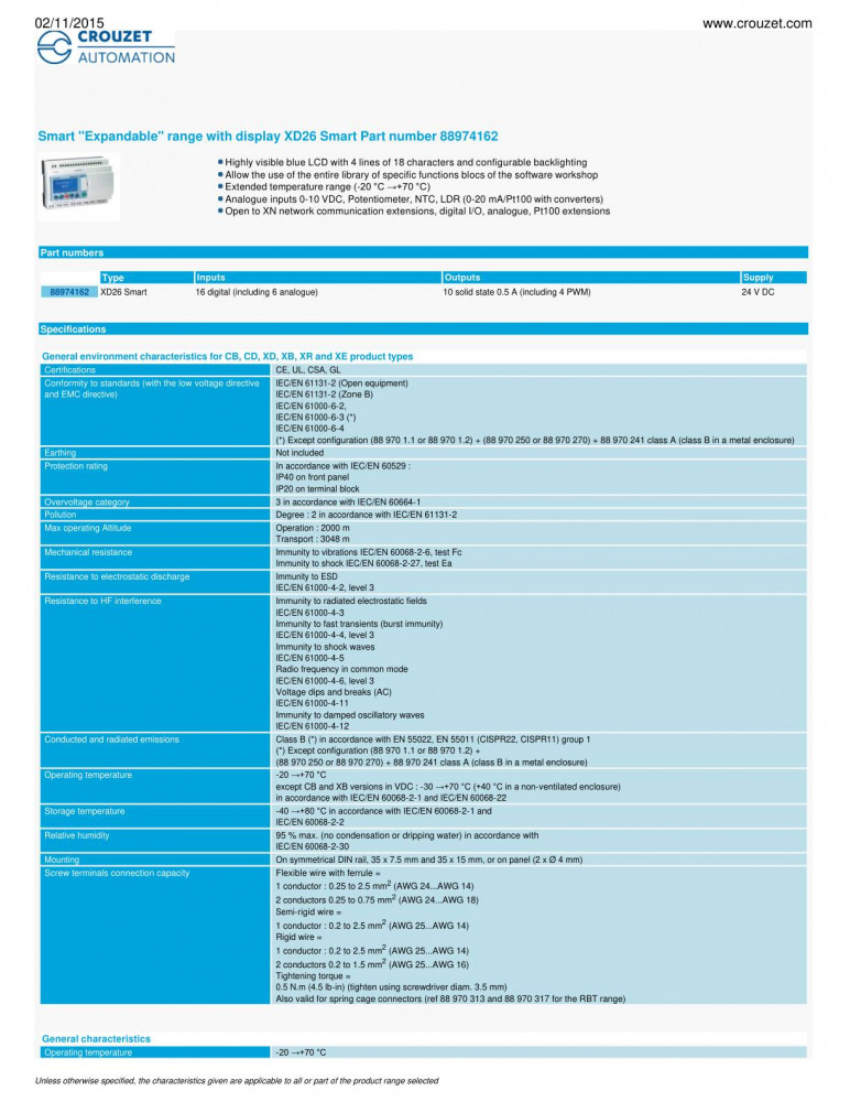 XD26 Smart technical documentation, page 1
