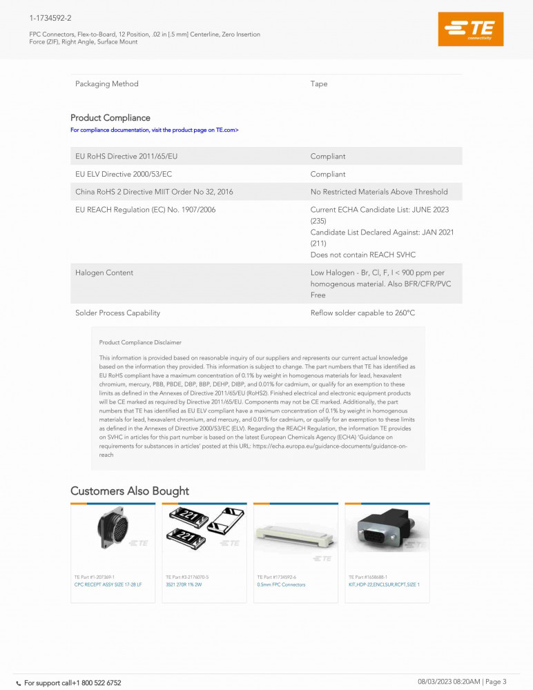 TE Connectivity product document page 3